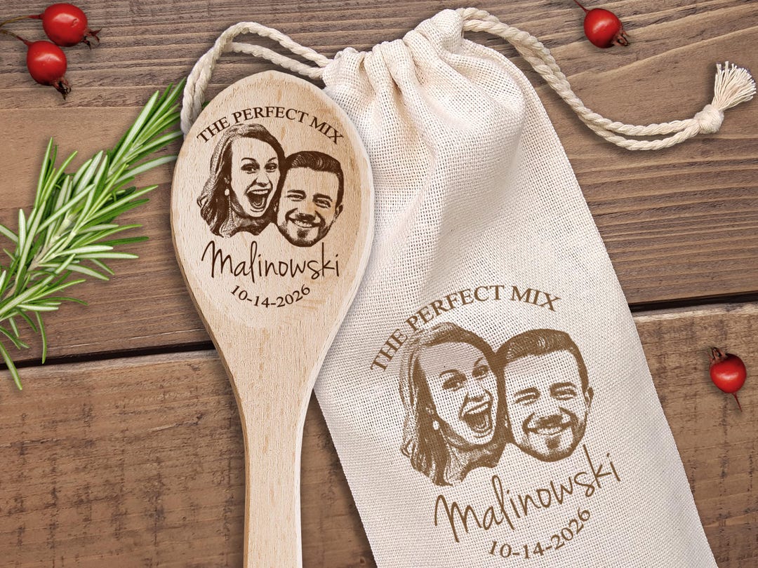 Your Faces on Wood Spoon Perfect Mix Couple Wedding Gift Personalized ...