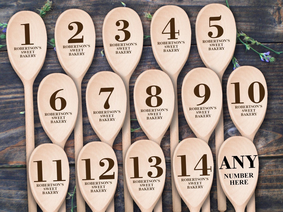 Table Numbers Wedding Favors Engraved Wooden Spoons Custom Cafe Bar ...