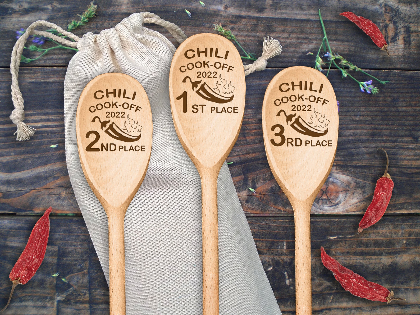 Chili Cook off 1 Wooden Spoon Personalized Wood Spoon Custom - Etsy