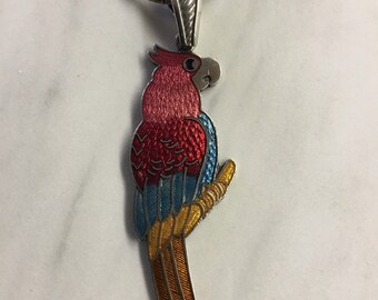 Vintage SILVER and Enamel Bird / PARROT CHARM / Hand-enameled Sterling ...