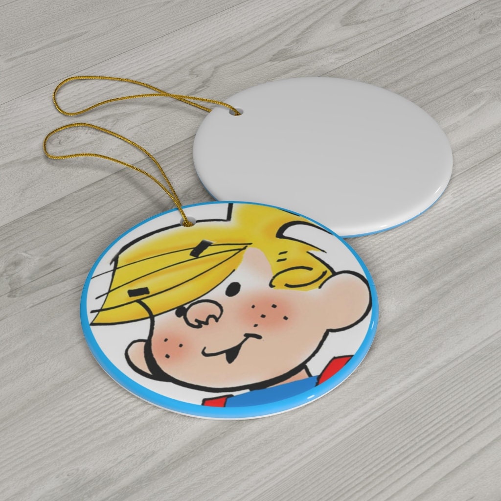 Dennis The Menace Round Ceramic Christmas Tree Holiday Ornament ...