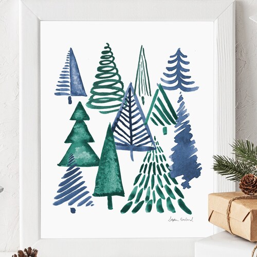 Christmas Printable Wall Art Watercolor Tree Print Holiday - Etsy