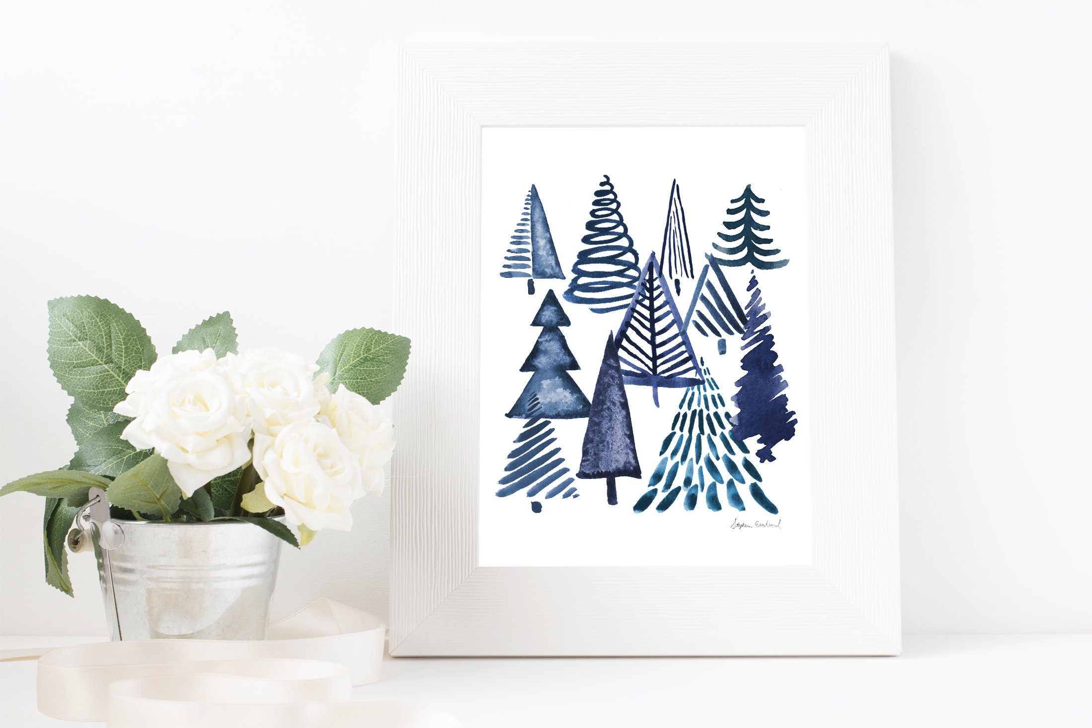 Modern Christmas Tree Print, Dark Blue Wall Art, Christmas Decor ...