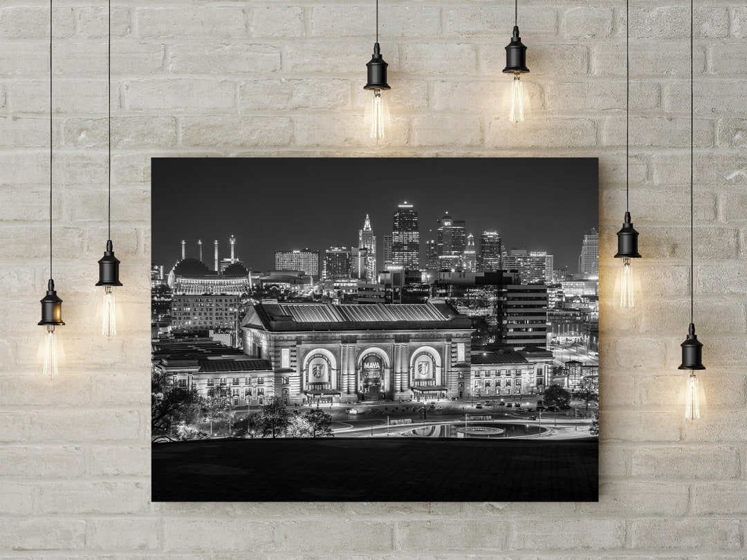 Downtown Kansas City Skyline Print, Union Station Wall Art, Black and ...