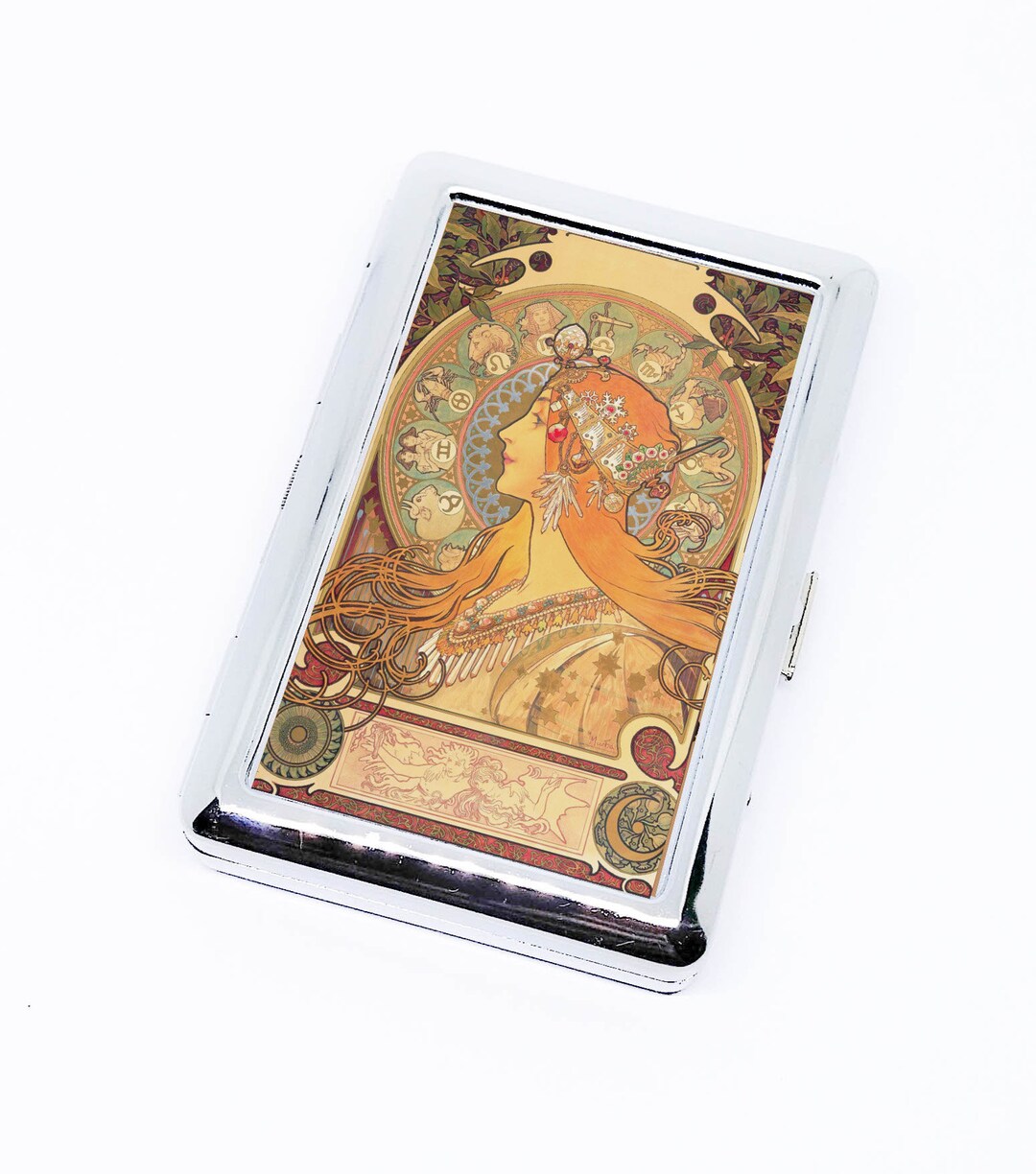 14 Cigarettes Case Box Muncha Painting Art Nouveau Zodiac Lady ...