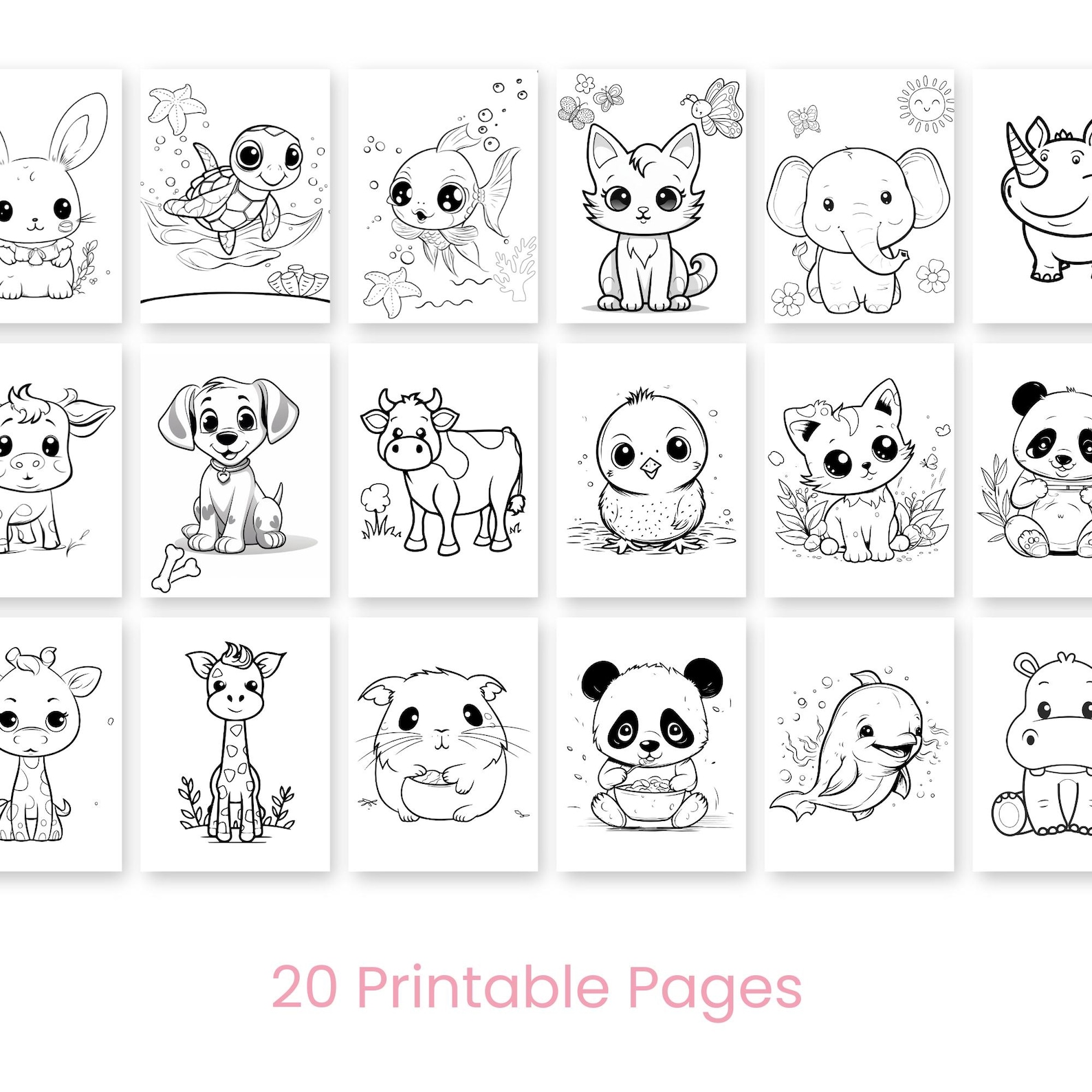CUTE Animal Coloring Pages | 20 Pages | PDF | Digital Download - Etsy