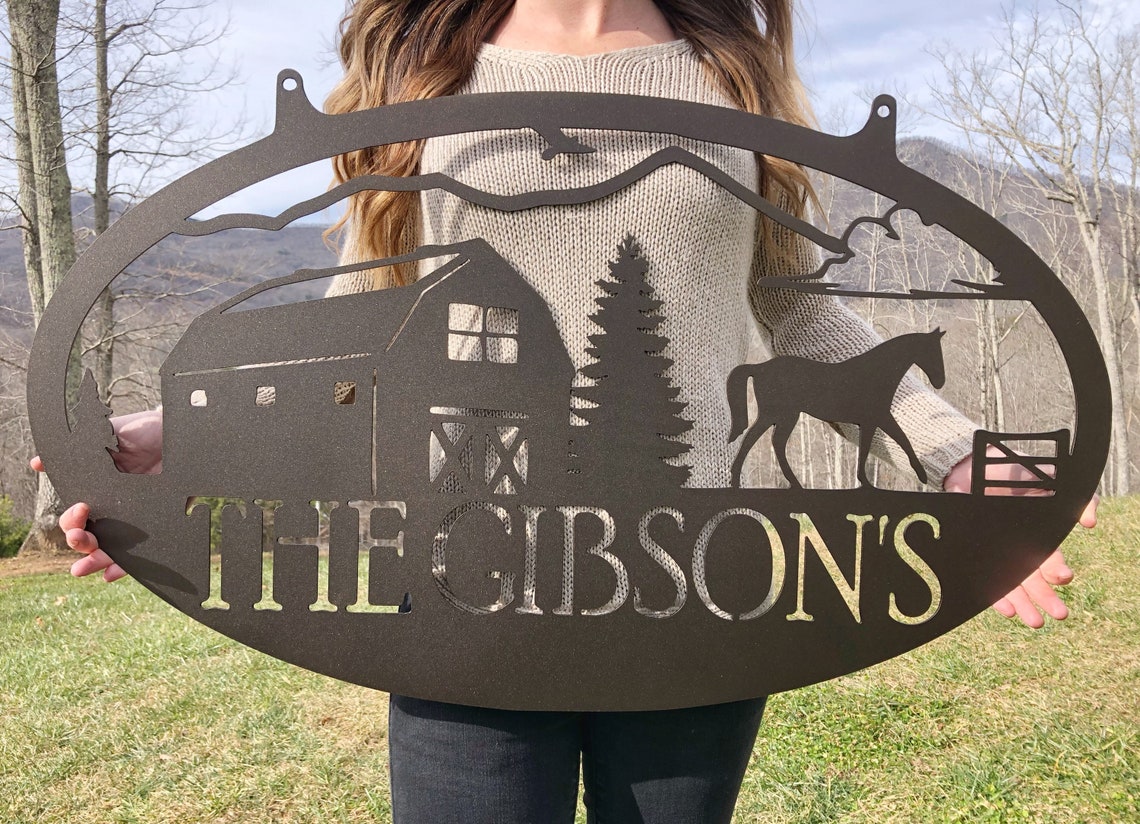Barn Sign - Horse Barn Metal Sign - Custom Barn Name Sign ...