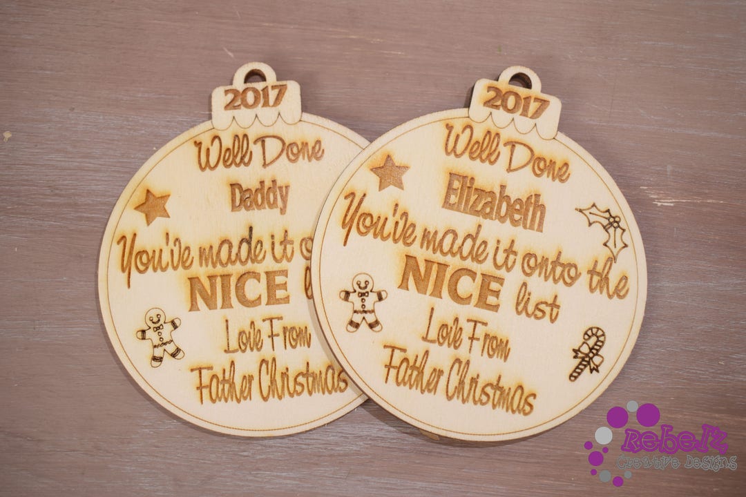 Laser Engraved Nice List Bauble Christmas Tree Decoration - Etsy