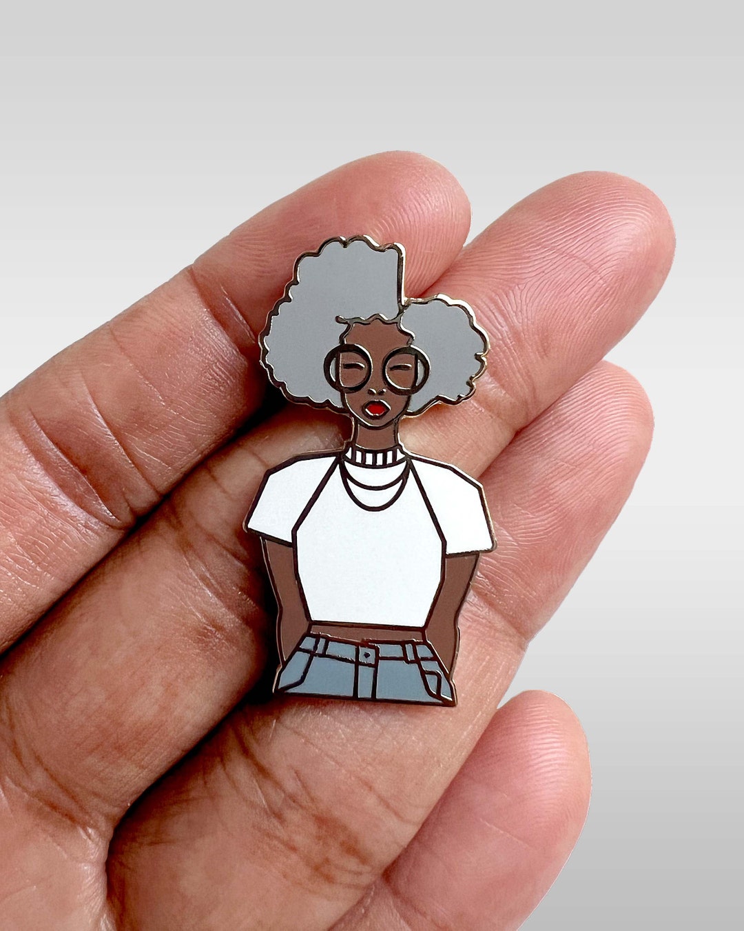 Ebony Gold Enamel Pin, Gray Hair Enamel Pin, Women Lapel Pin, Afro Pin ...