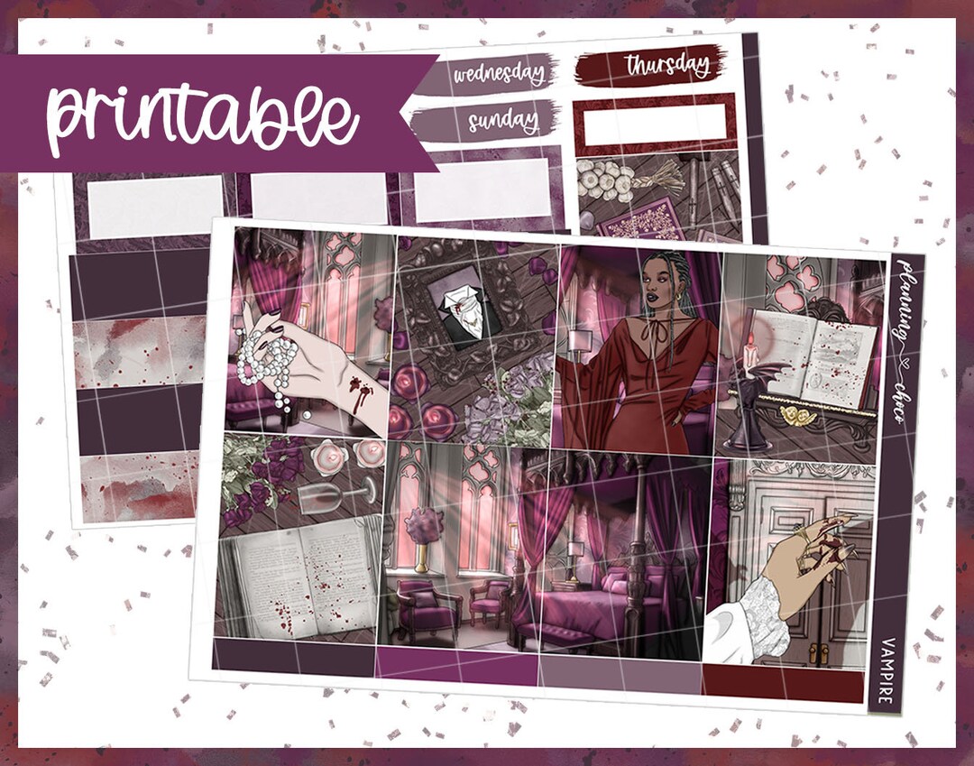 Vampire / Weekly Kit / Printable Planner Stickers / Erincondren / Aura ...