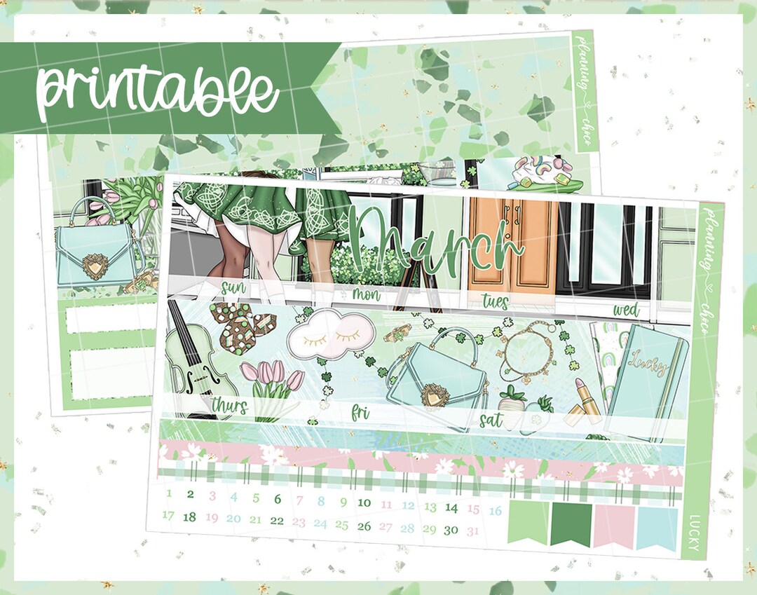 March Monthly Kit, Lucky : Printable Planner Stickers (PDF, PNG ...