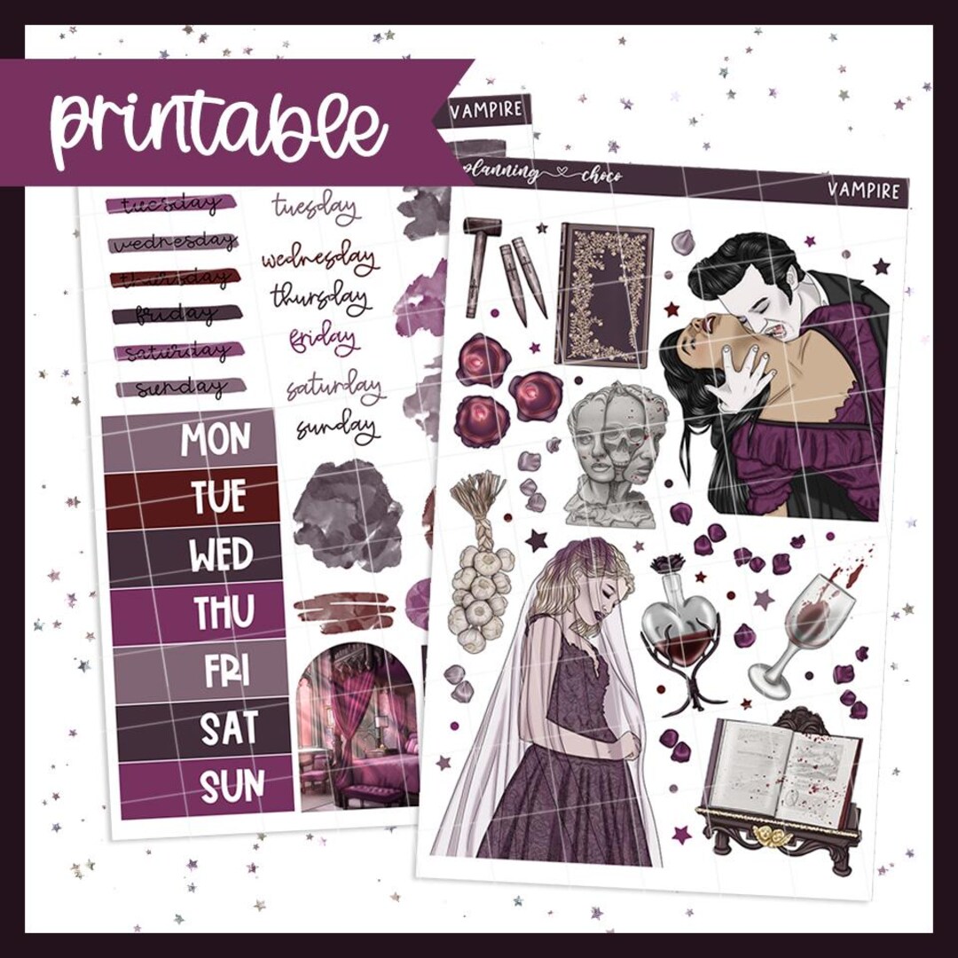 Vampire Journaling Kit: Printable Planner Stickers (PDF, PNG ...