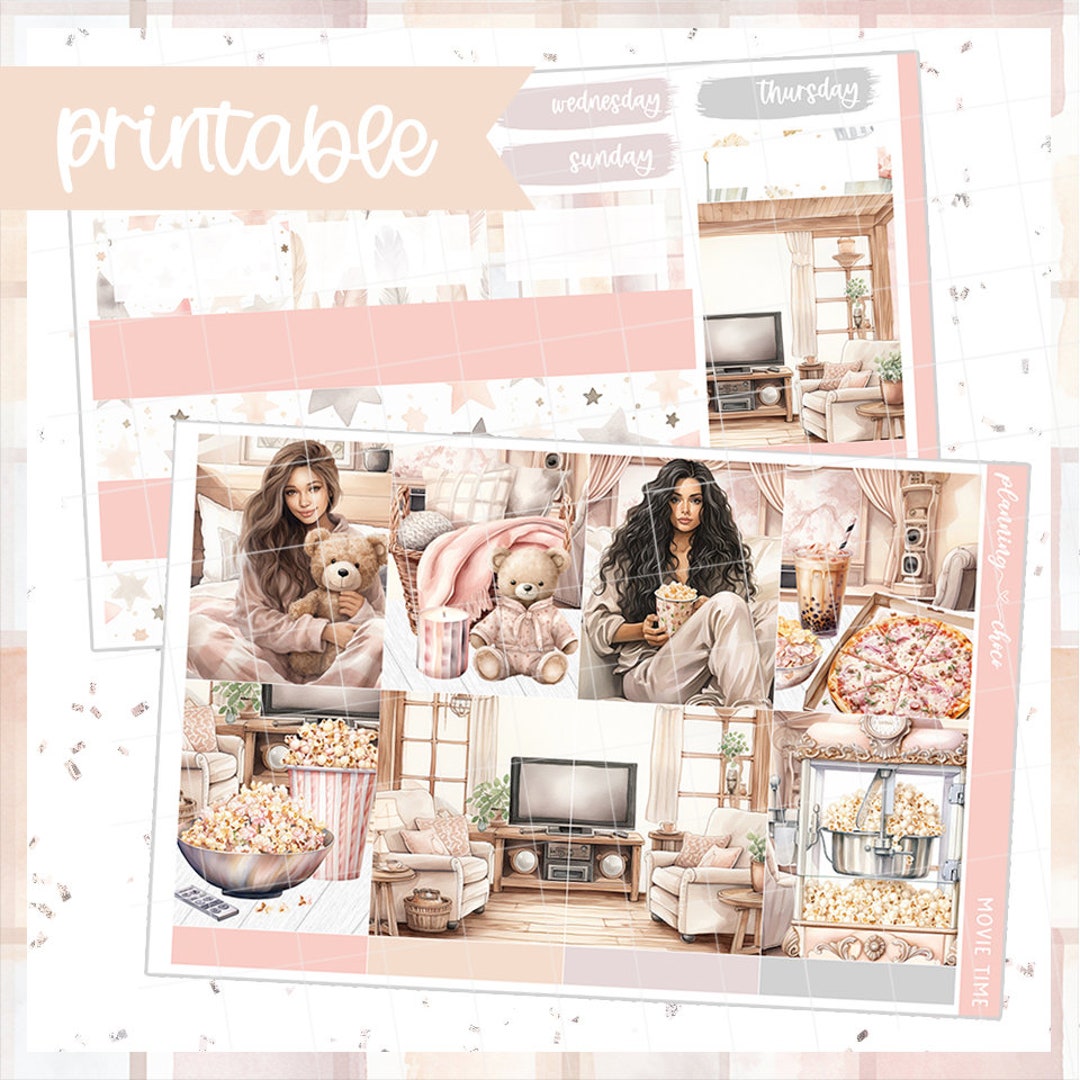 Movie Time Weekly Kit : Printable Planner Stickers (PDF, PNG ...
