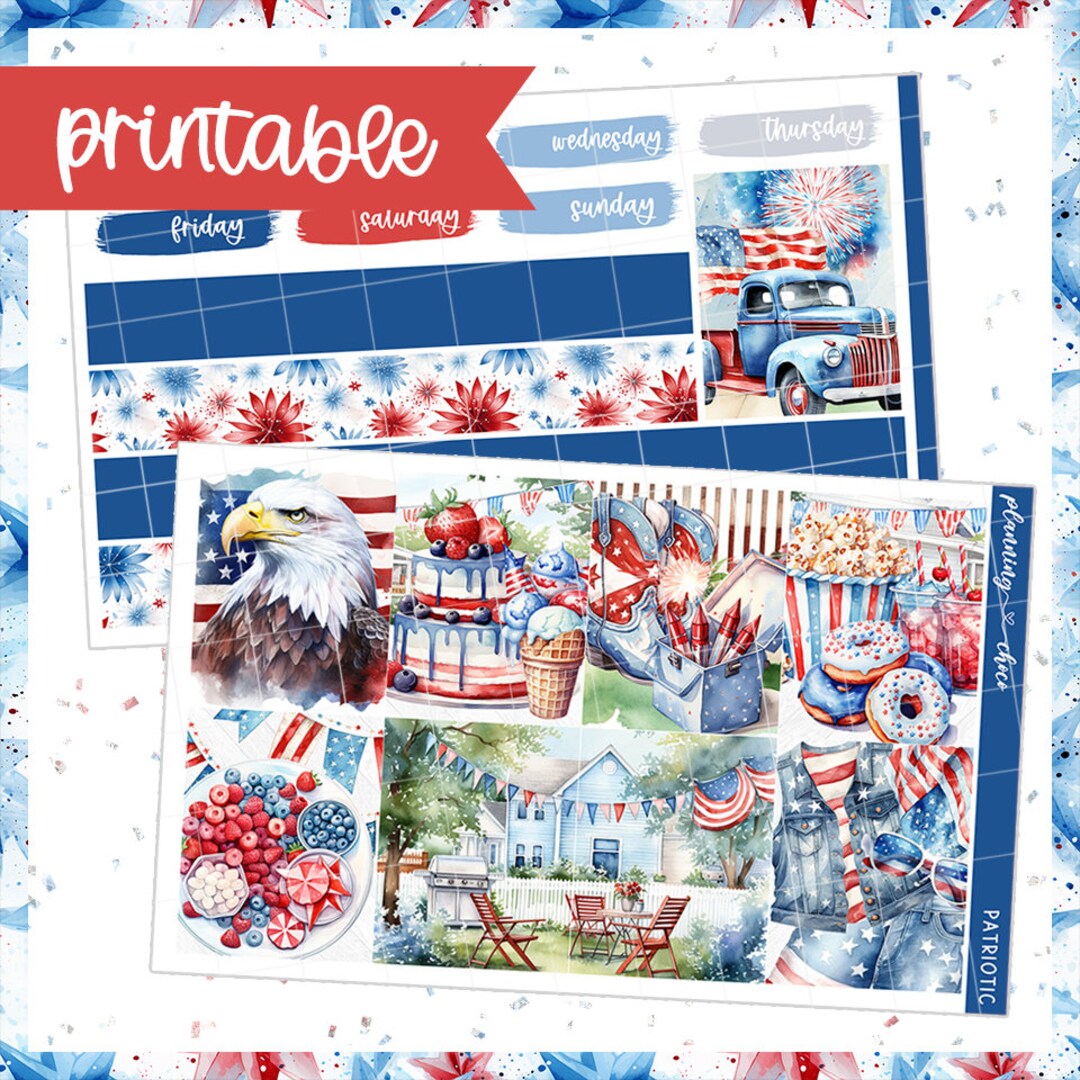 Patriotic Weekly Kit : Printable Planner Stickers (PDF, PNG, Silhouette ...