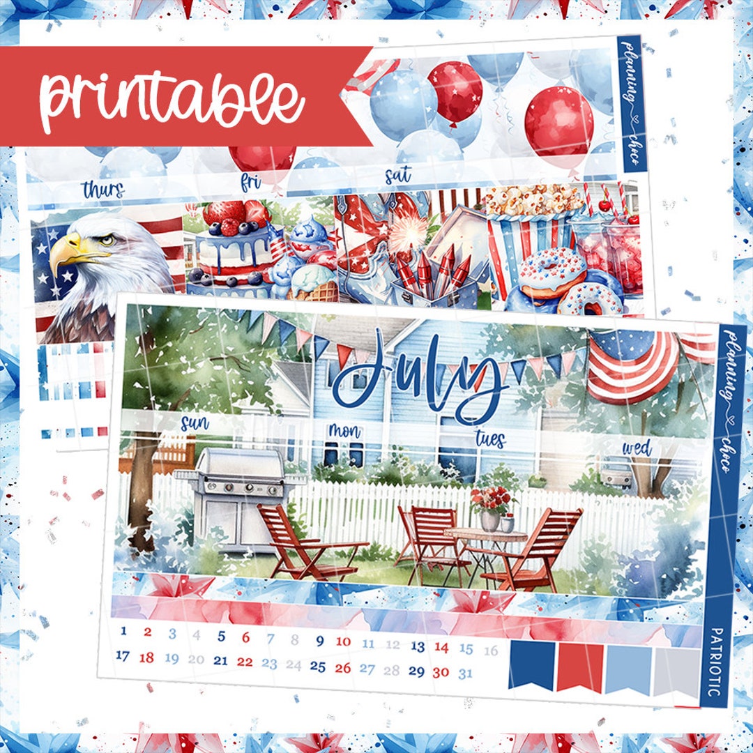 July / Monthly Kit / Patriotic / Printable Planner Stickers ...