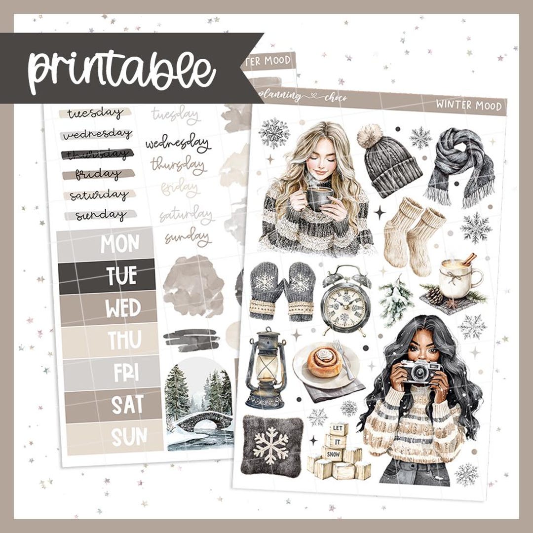 Winter Mood Journaling Kit: Printable Planner Stickers (PDF, PNG ...