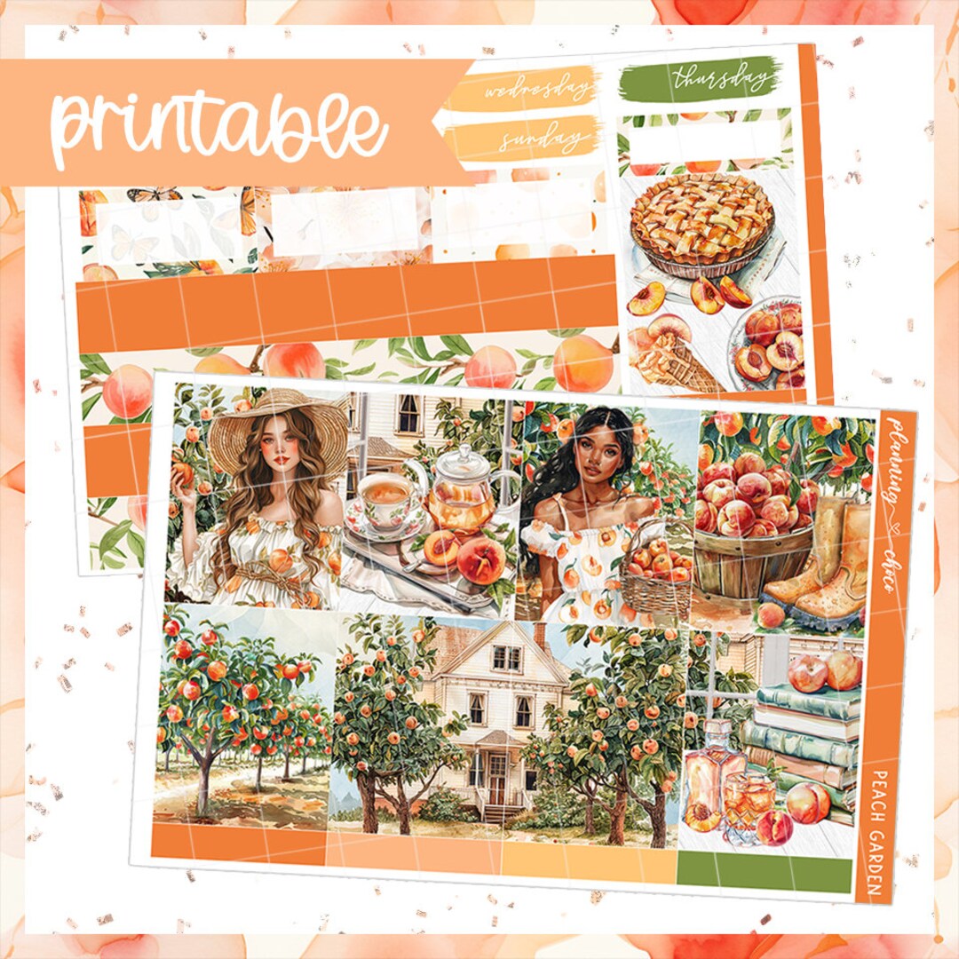Peach Garden / Weekly Kit / Printable Planner Stickers / Erincondren ...