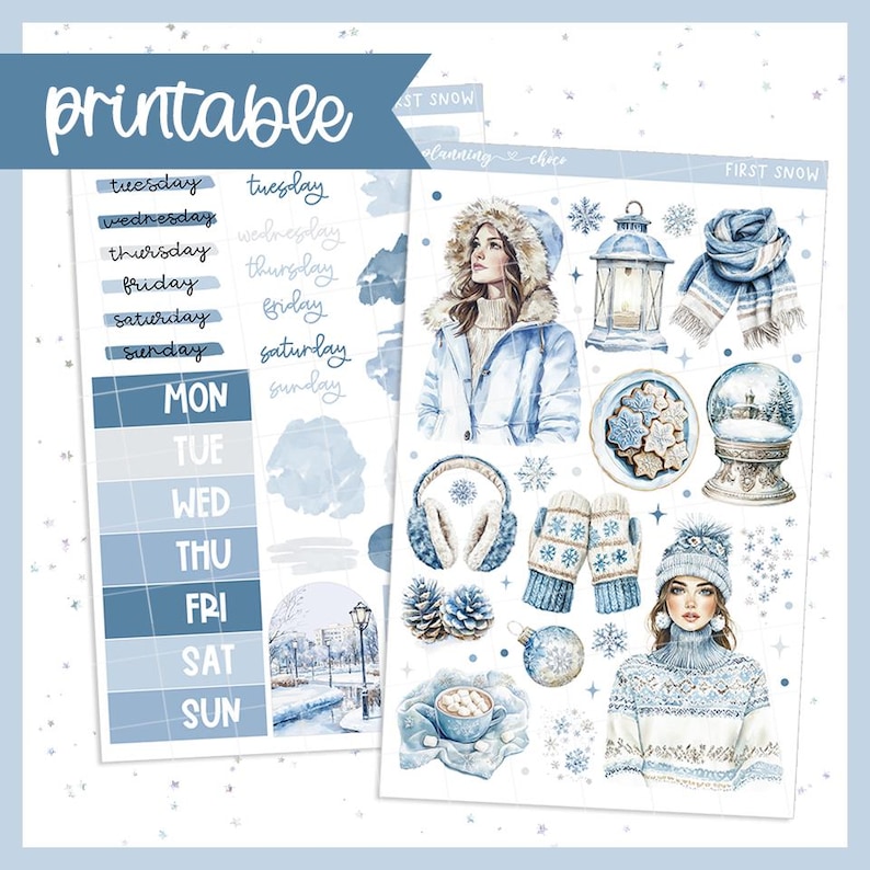 First Snow Journaling Kit: Printable Planner Stickers (PDF, PNG ...