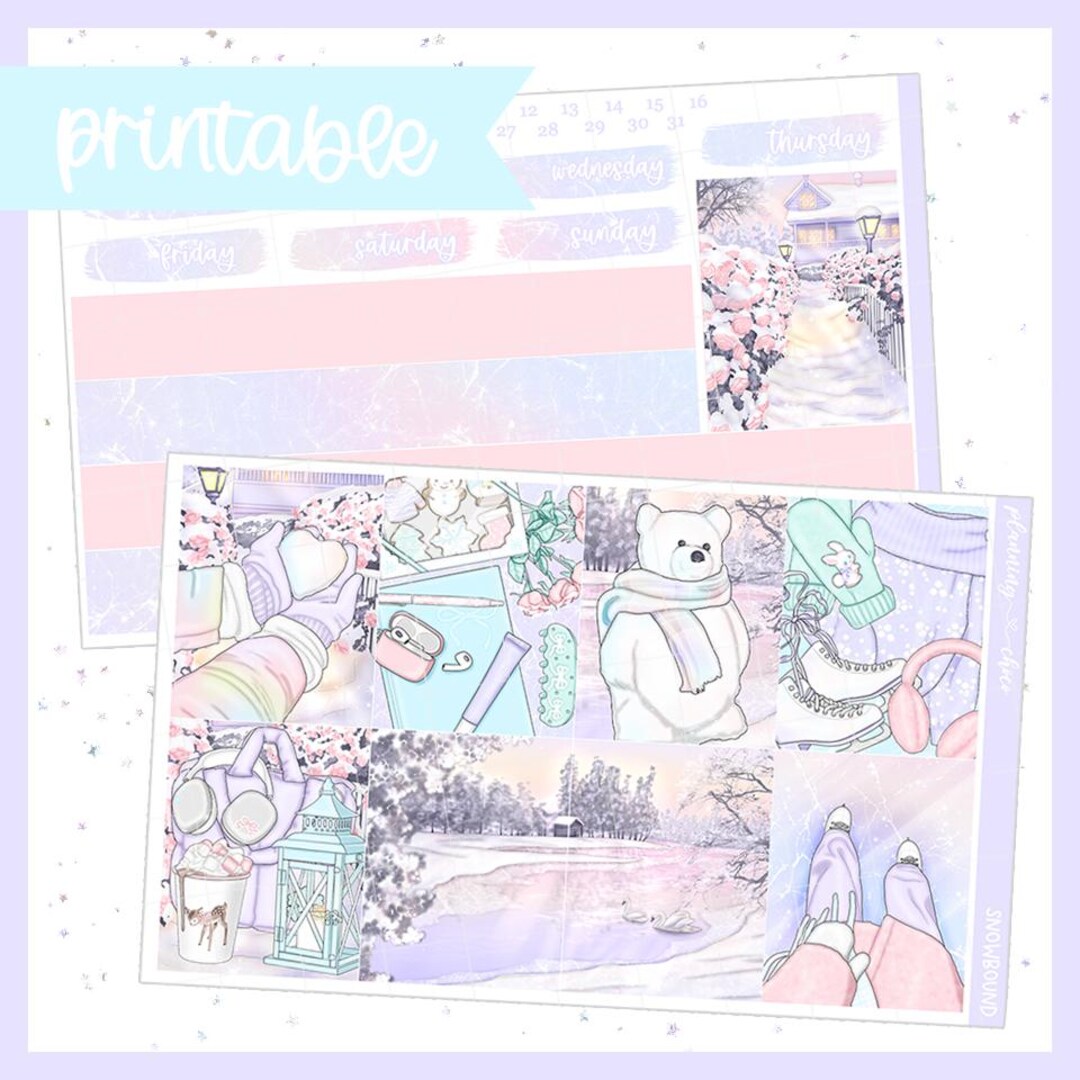 Snowbound / Weekly Kit / Printable Planner Stickers / Erincondren / Aura Estelle A5 Wide / Pdf ...