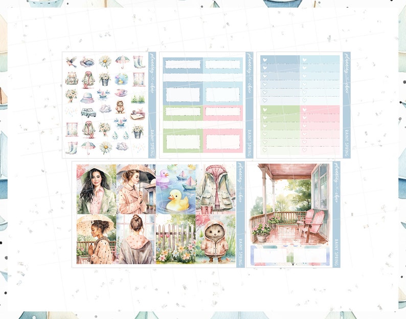 Rainy Spring Weekly Kit : Printable Planner Stickers (PDF, PNG ...