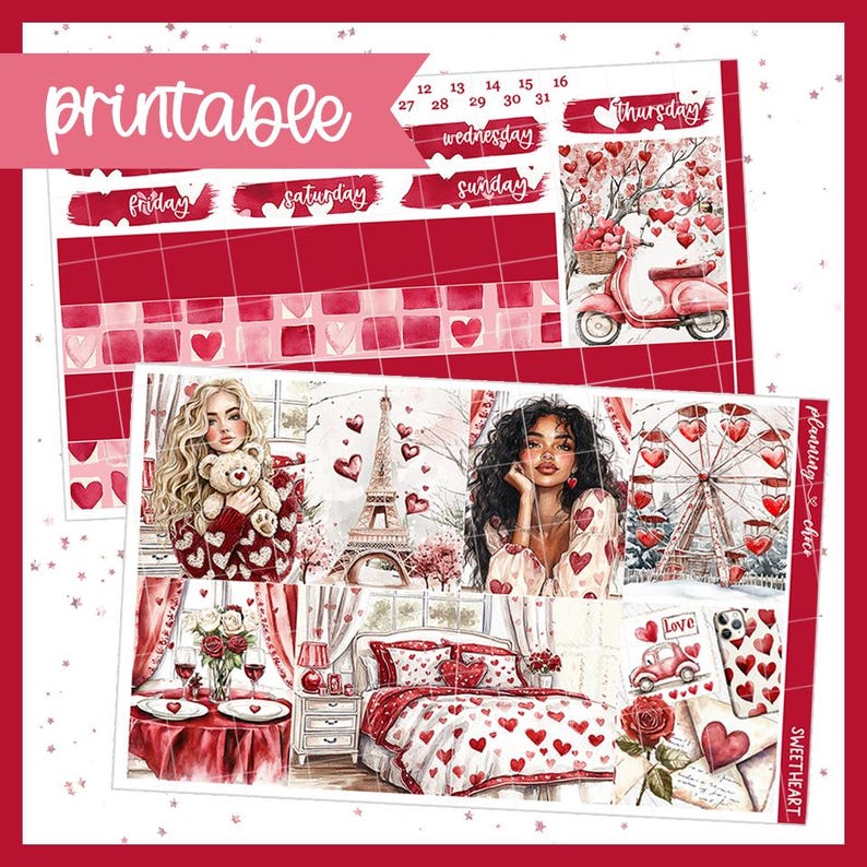 Sweetheart Weekly Kit : Printable Planner Stickers (PDF, PNG ...