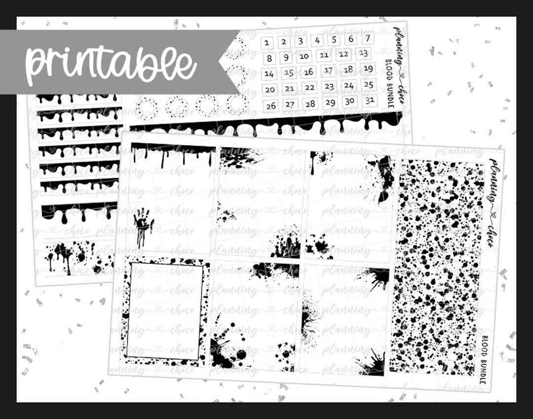 Blood / Printable Foil Bundle / Foil Ready / Printable Planner Stickers ...