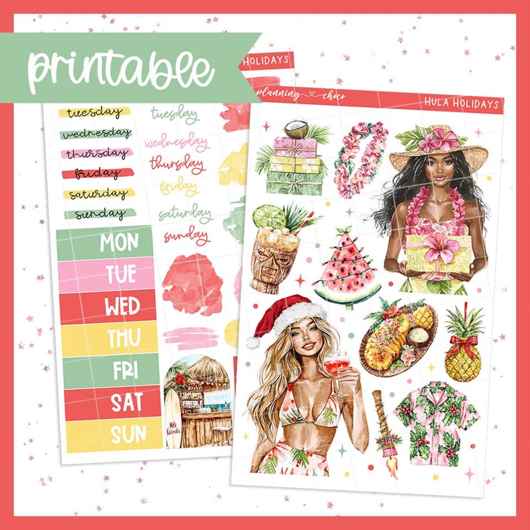 Hula Holidays Journaling Kit: Printable Planner Stickers (PDF, PNG ...