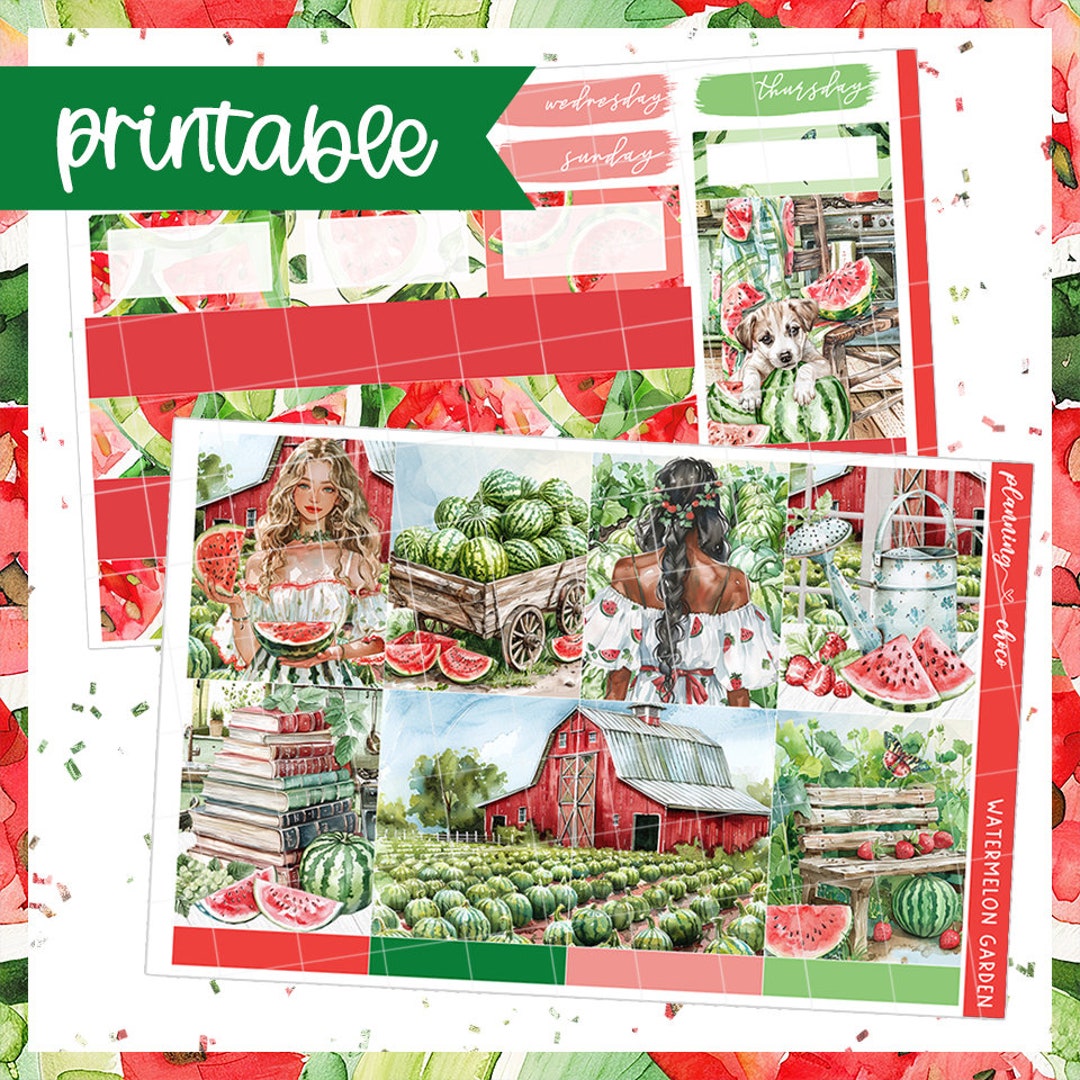 Watermelon Garden / Weekly Kit / Printable Planner Stickers ...