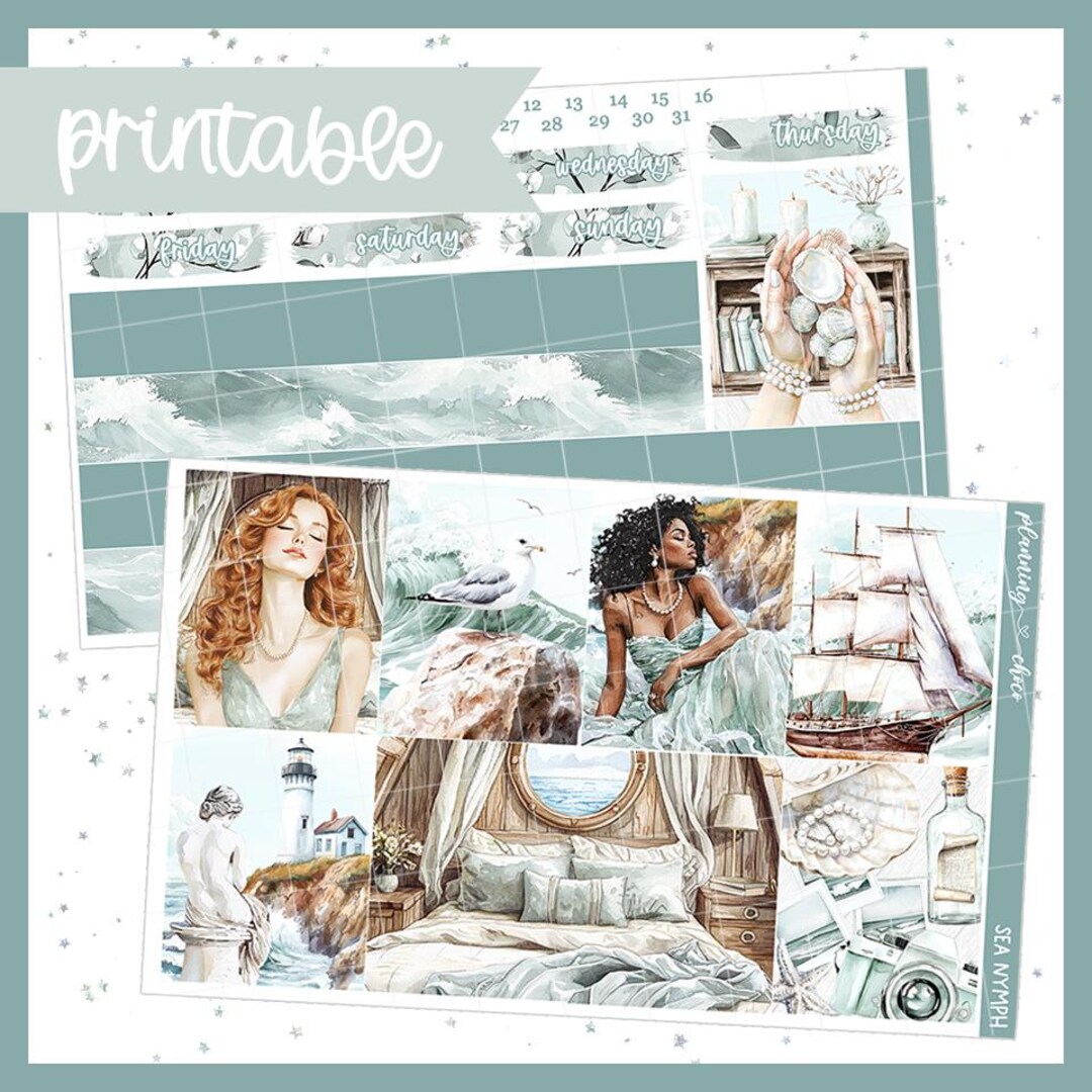 Sea Nymph Weekly Kit : Printable Planner Stickers (PDF, PNG, Silhouette ...