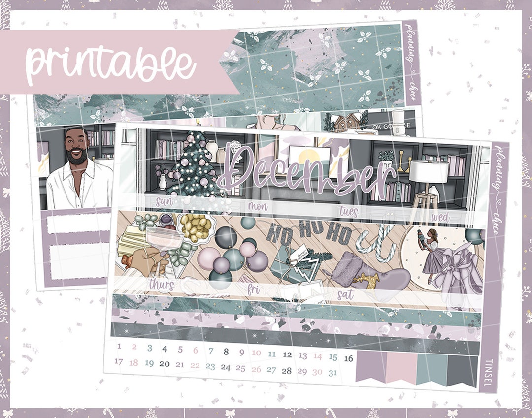 December / Monthly Kit / Tinsel / Printable Planner Stickers ...