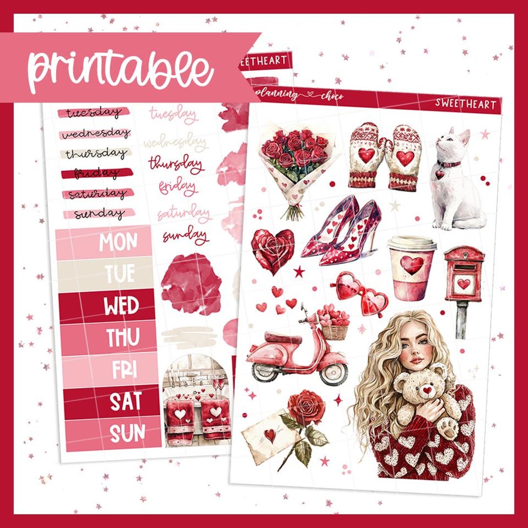 Sweetheart Journaling Kit: Printable Planner Stickers (PDF, PNG ...