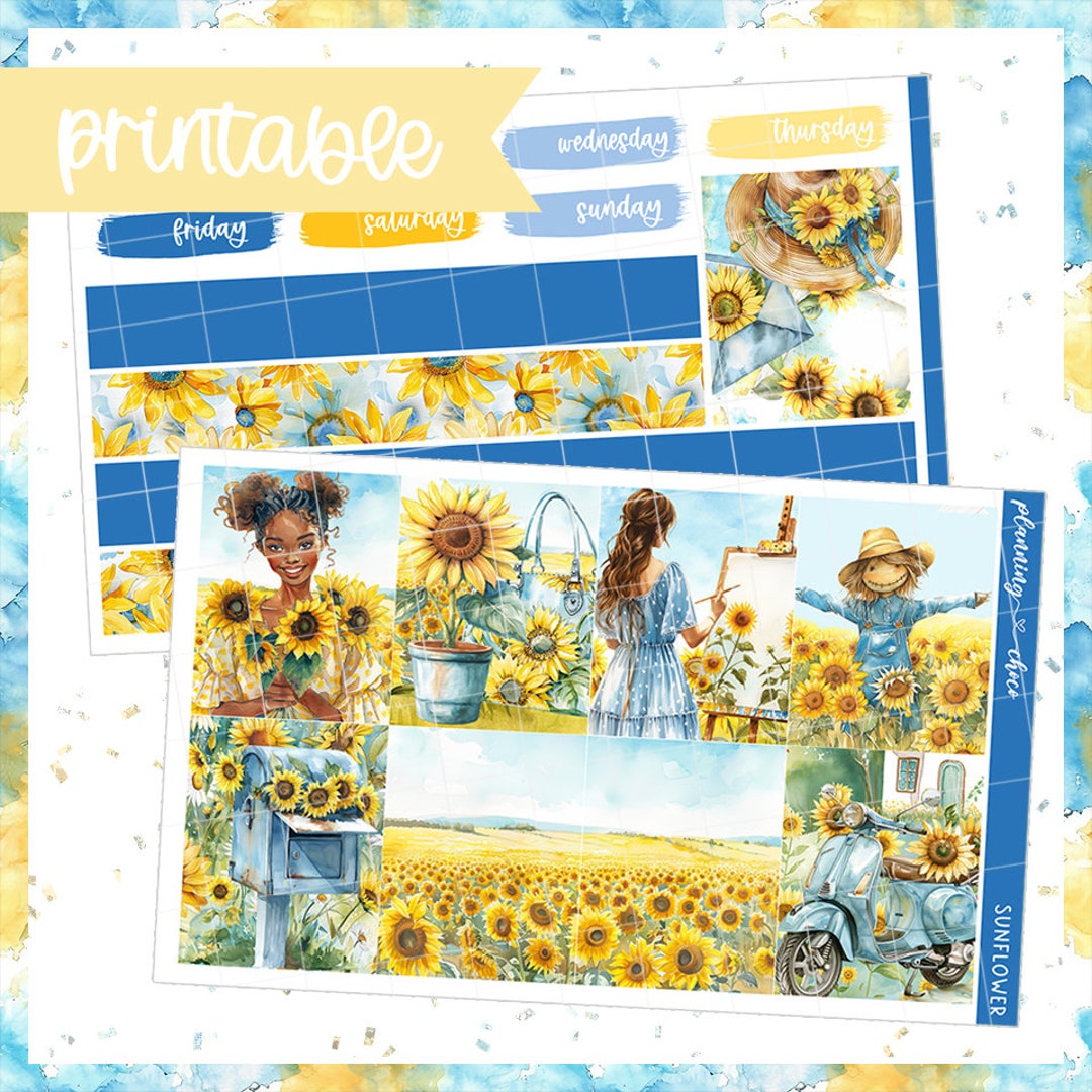 Sunflower Weekly Kit : Printable Planner Stickers (PDF, PNG, Silhouette ...