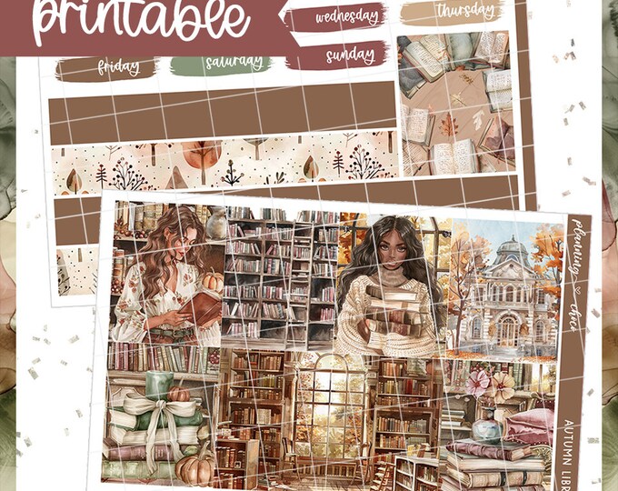Autumn Library / Weekly Kit / Printable Planner Stickers / Erincondren ...