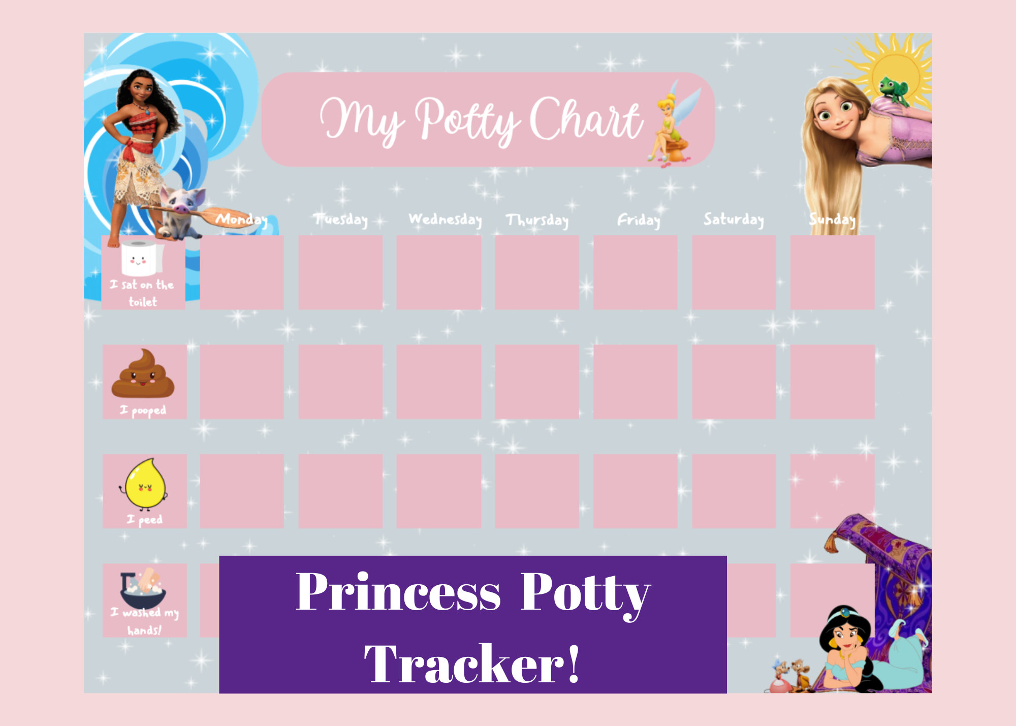 Princess Potty Chart for Toddlers | Princess Potty Training | Printable ...
