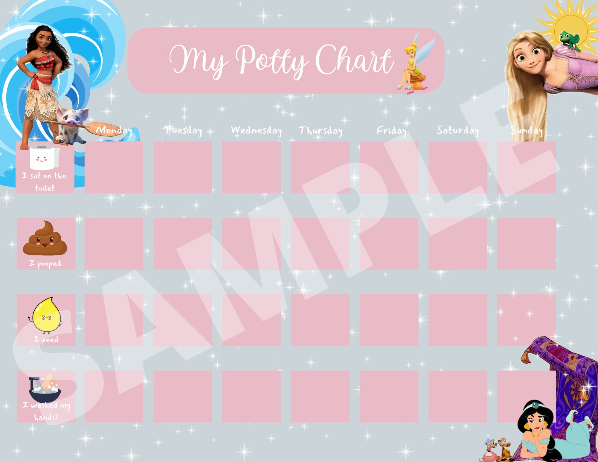 Princess Potty Chart for Toddlers Princess Potty Training Printable ...