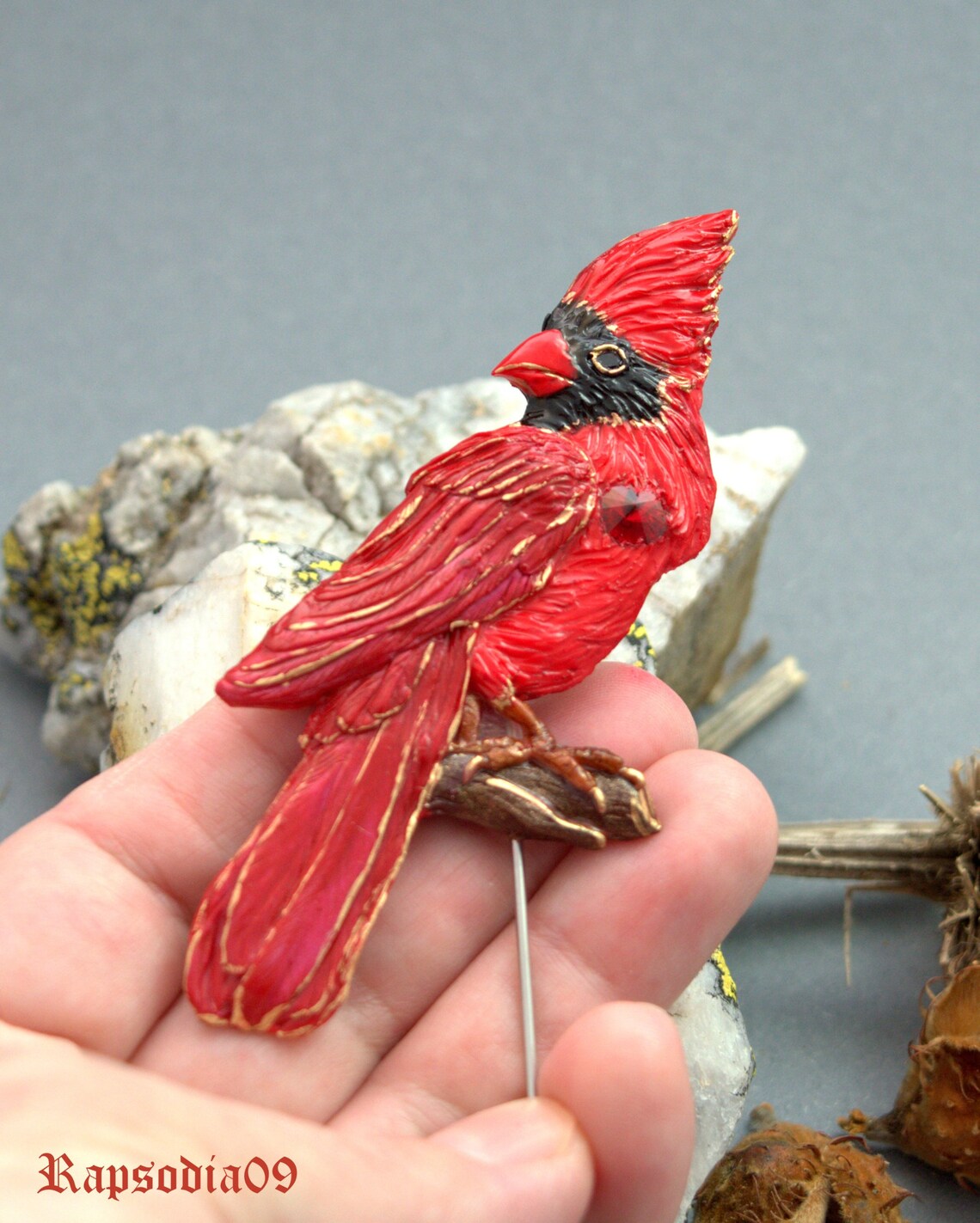 Red cardinal brooch Brooch bird Statement jewelry brooch Red | Etsy