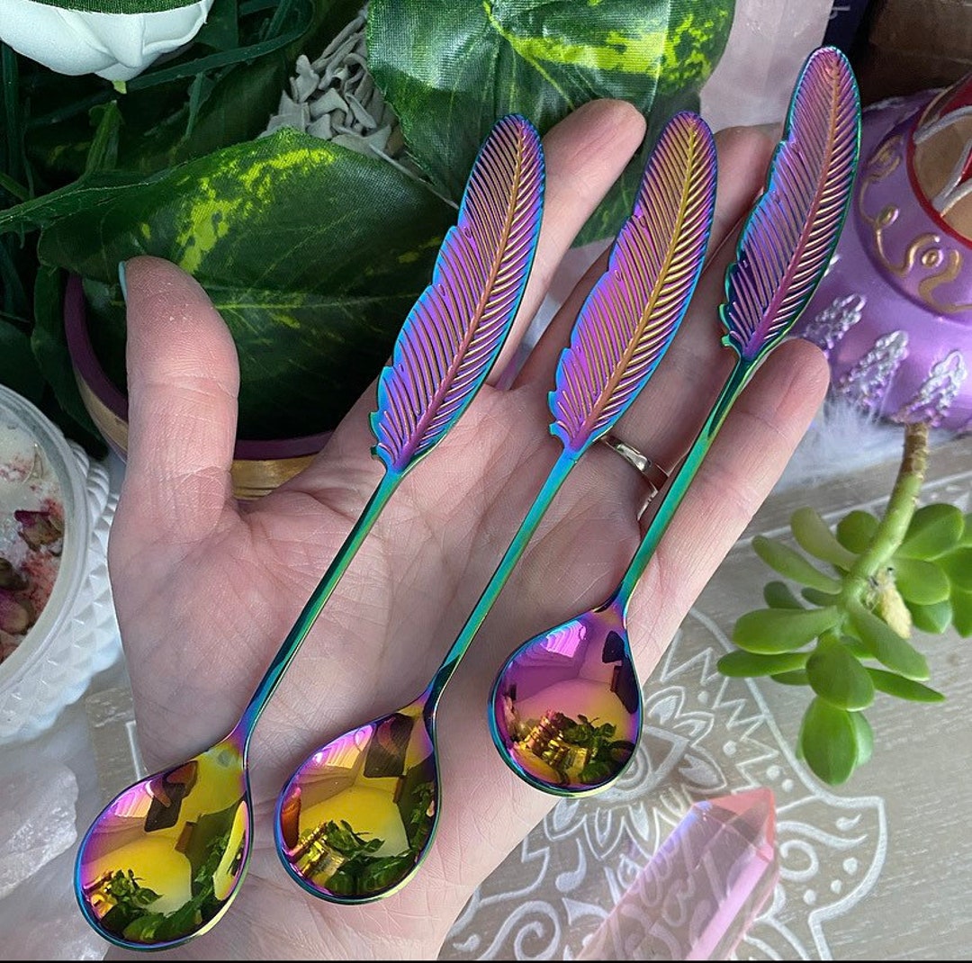 1 Rainbow Coloured Feather Spoon Witch Spoon Mermaid Spoon - Etsy