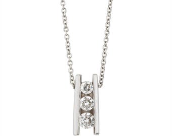 1.00CT 3-stone Diamond Bar Set Pendant 14 Karat White Gold, Three Stone ...