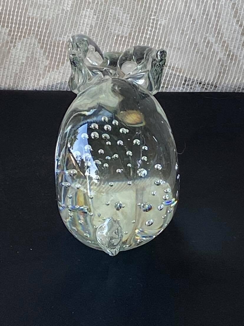 Vintage Heavy Art Glass Rabbit Figurine W/ Controlled Bubbles Murano ...