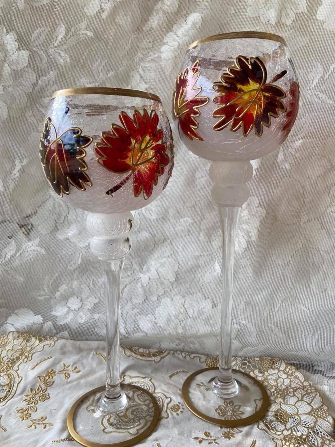 Autumn Leaves Stemmed Goblets Fall Decor Hand Painted Gold Trim - Etsy