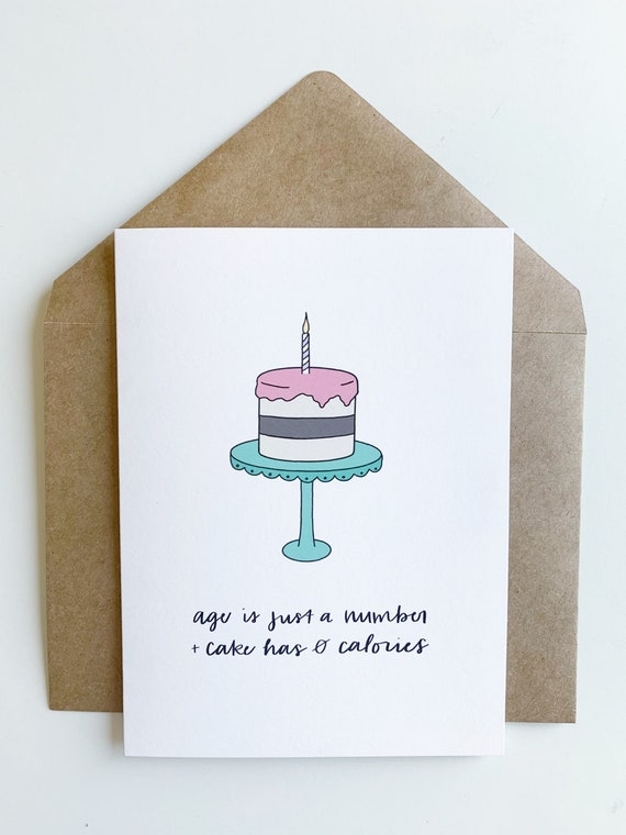 Illustrated Birthday Card Happy Birthday Age is Just A - Etsy