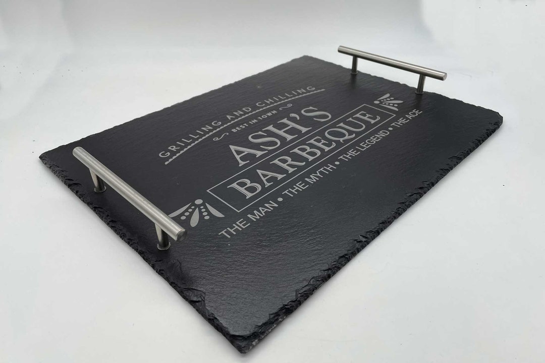 Personalised BBQ Slate Serving Tray With Silver Handles - Etsy