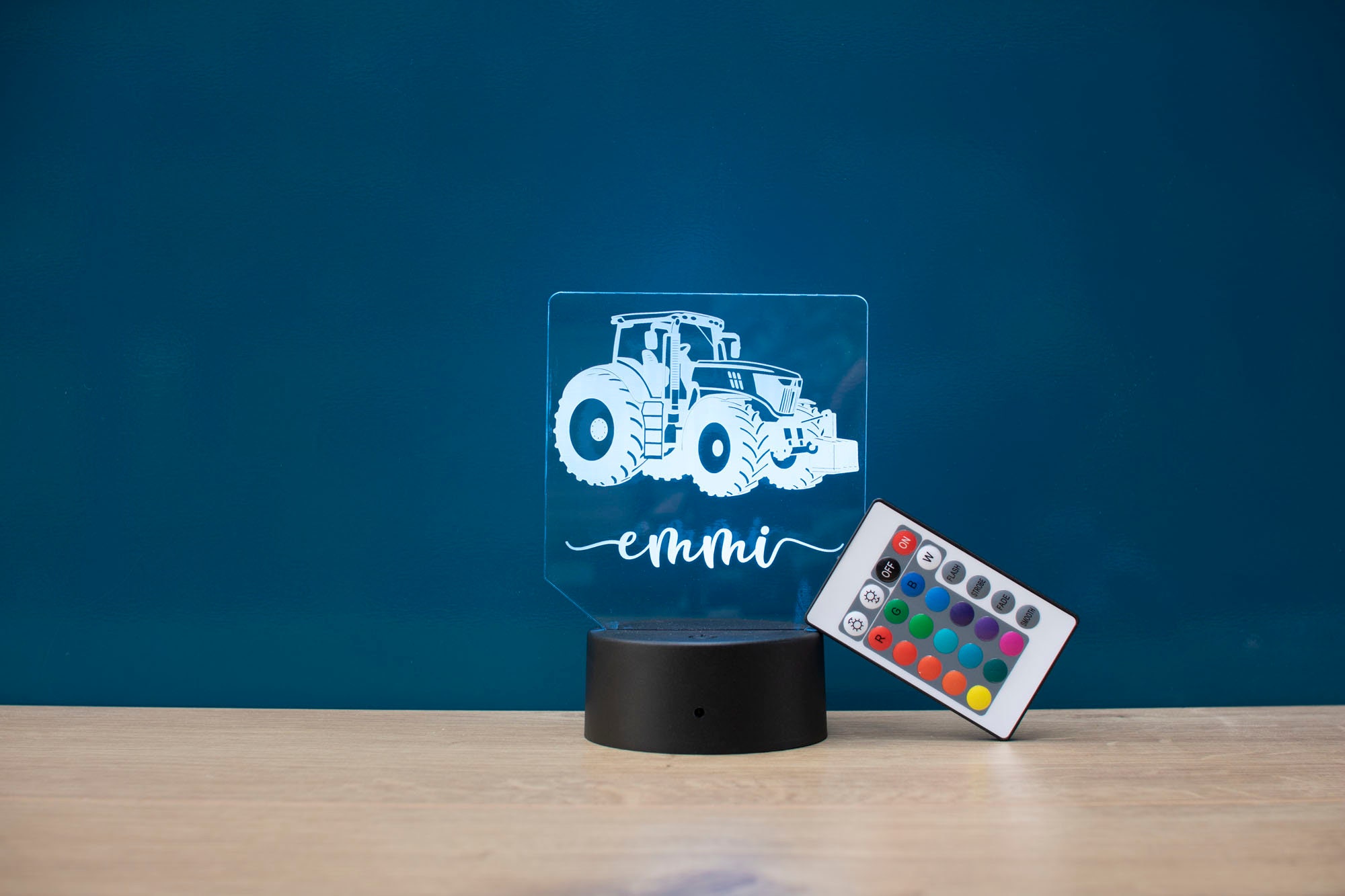 Personalised Kids Tractor LED Night Light Complete With Remote Control ...