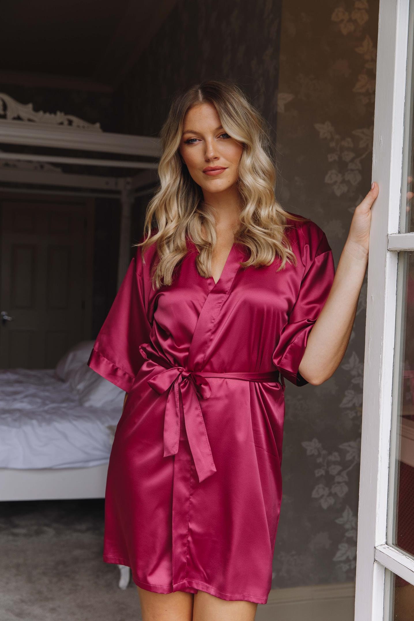 Bridal Robes- Burgundy Embroidered Bridal Robes /bridesmaid Robes ...