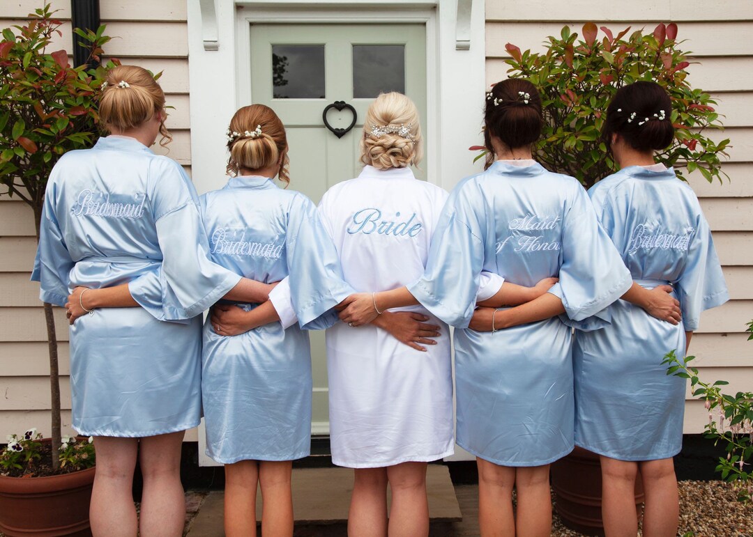 Bridal Robes- Dusty Blue Embroidered Bridal Robes /bridesmaid Robes ...