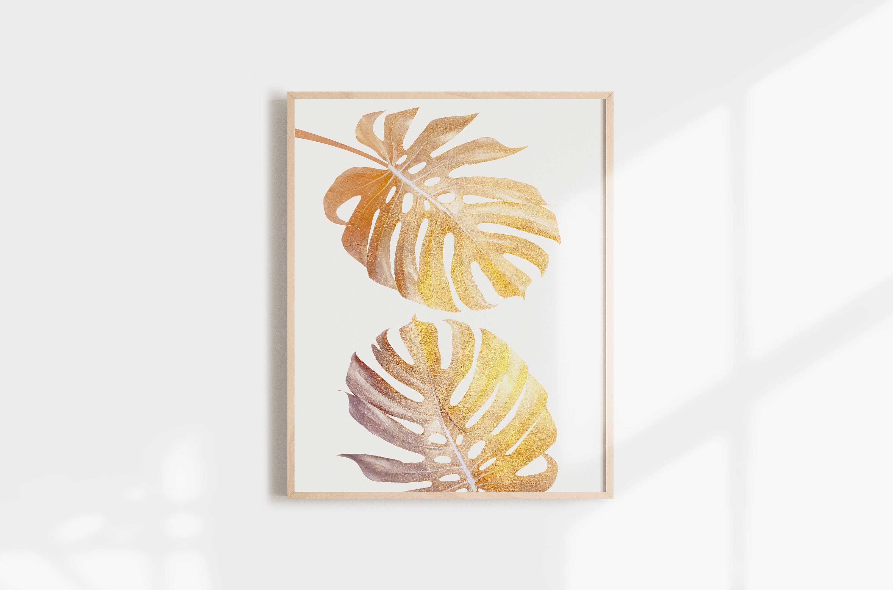 Wall Art Gold Monstera Leaf Print Leaf Wall Art Coastal Decor - Etsy