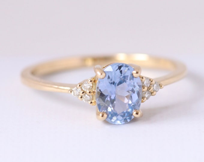 Ice Blue Sapphire Engagement Ring, Light Blue Sapphire Ring 14k Yellow ...