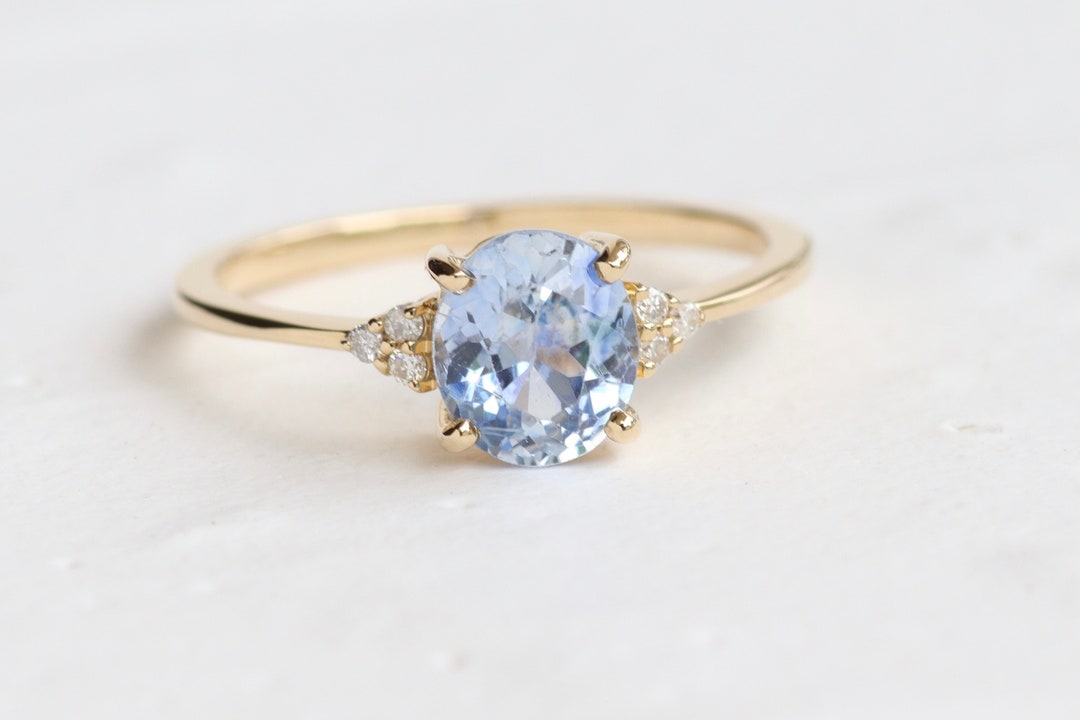 Natural Ice Blue Sapphire Ring.light Blue Sapphire Oval Diamond Ring ...