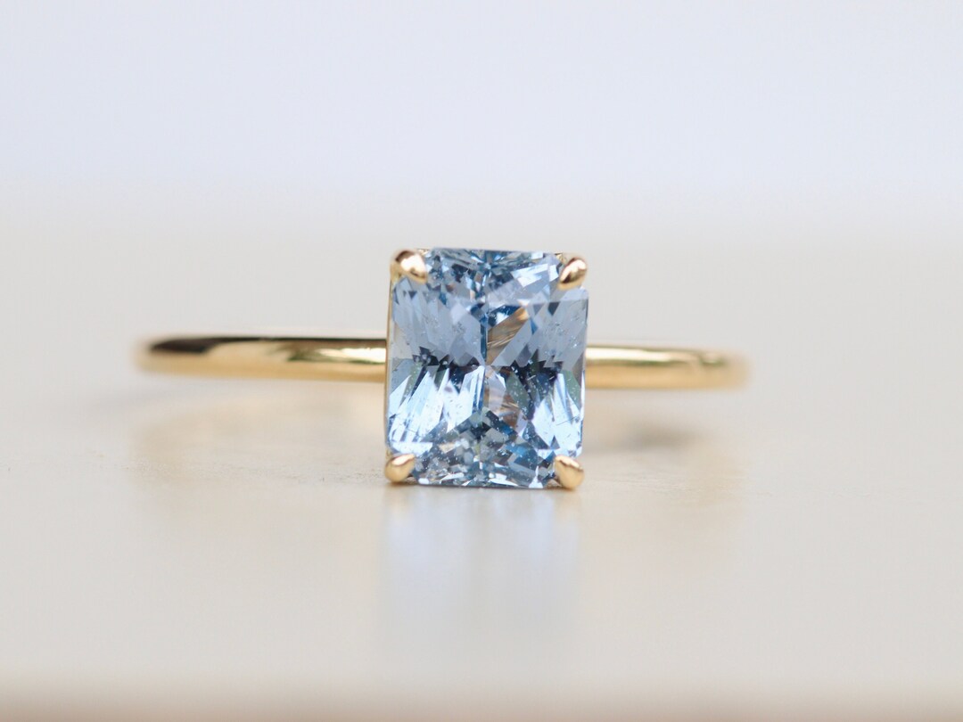 Ice Blue Sapphire Engagement Ring, Light Blue Gray Sapphire Ring 14k ...