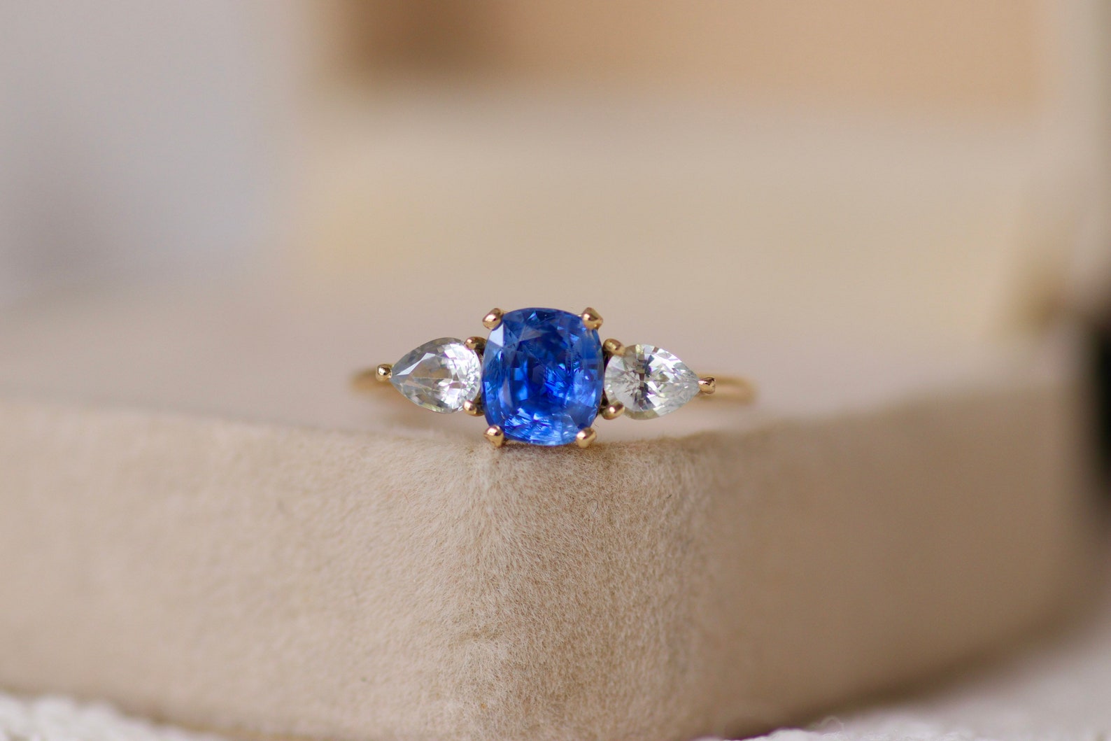 Ceylon Blue Sapphire Engagement Ring Three Stone Engagement | Etsy